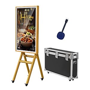 QIXZOCV 43 Inch Wooden Mobile Digital Signage Displays with Flight Case, Capacitive Touchscreen Advertising Display Kiosk, Portable Photo Booth Stand by with Screen Mirroring App Publishing