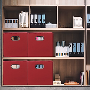 MILILOVE 4Pcs Felt Storage Basket 13x13x13 inch Cube, Fabric Cloth Storage Bin, Collapsible Organizer Basket with Metal Handle for Cloth Toys Underwears Bedroom Playroom Office