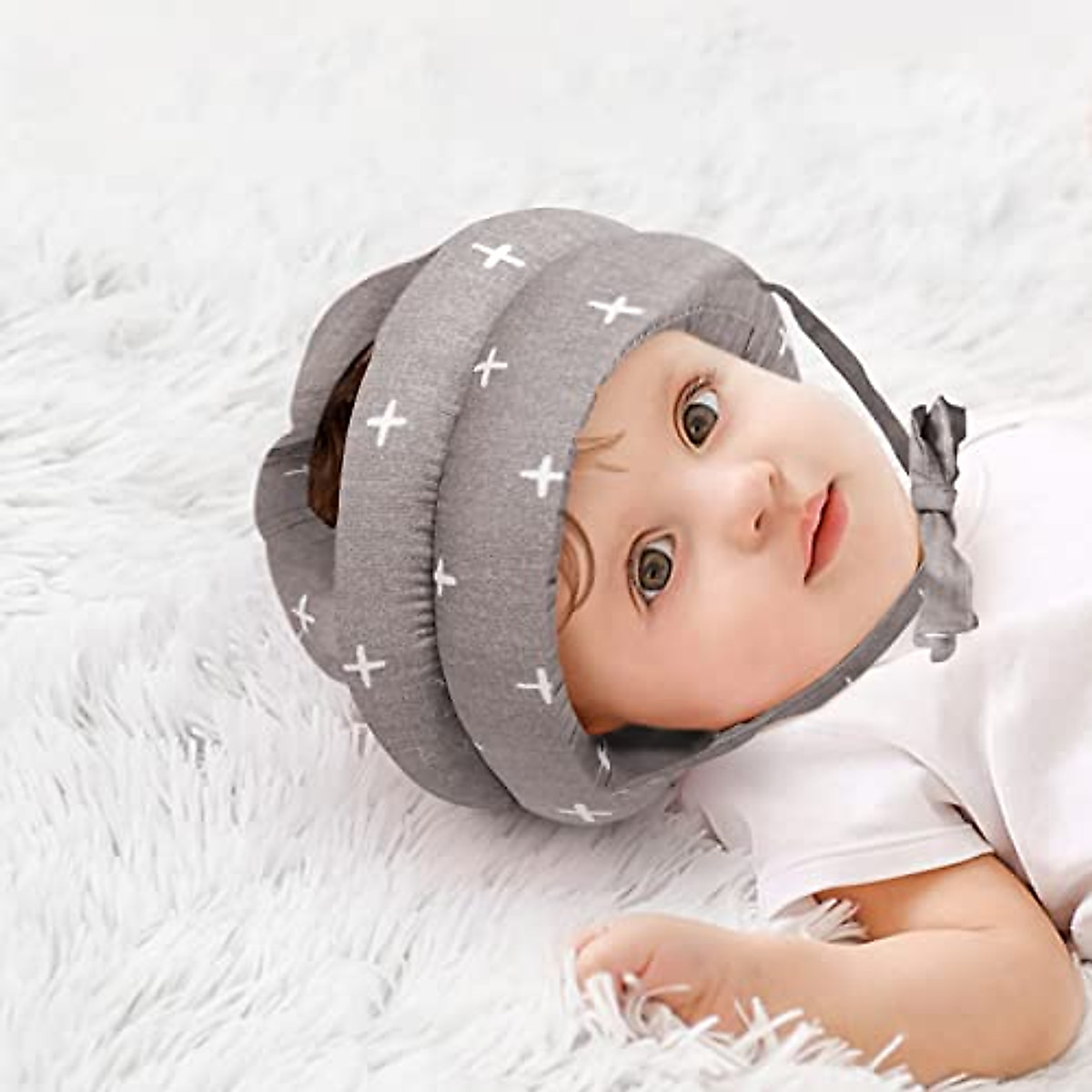 Ocanoiy Baby Head Protector Toddler Infant Helmet No Bump Head Cushion Baby Knee Pads Baby Helmet for Crawling Walking Protective Hat Safety Harness (Gray)