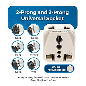 OREI USA to India Plug Adapter - Type D Plug Adapter - 2 in 1 - CE Certified - RoHS Compliant - Beige (DB-10)