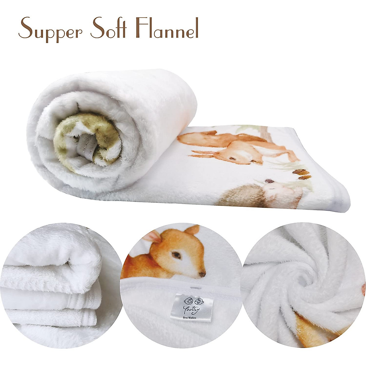 Yoothy Woodland Baby Monthly Milestone Blanket for Boy Girl Unisex, Gift for Baby Shower, Baby Photo Blanket for Newborn Picture, Wreath &12 Stickers Included, Soft Flannel Blanket 45''x40''