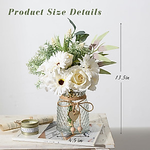 COZZI CODI Artificial White Flowers with Vase, Fake Flowers Arrangement for Home Decor, Faux Flowers for Farmhouse Coffee Table Decor, House Kitchen Centerpiece Table Decorations