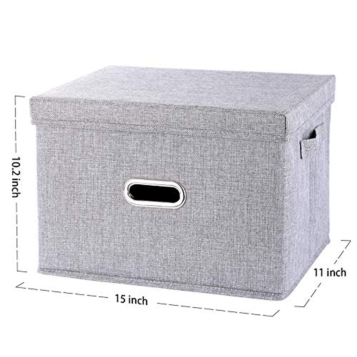 Storage Cube with Lid, Fabric Basket Bin with Dual Handles, Decorative Linen Storage Container Clothes Basket for Closet, Shelves, 15" x 11" x 10.2", Grey