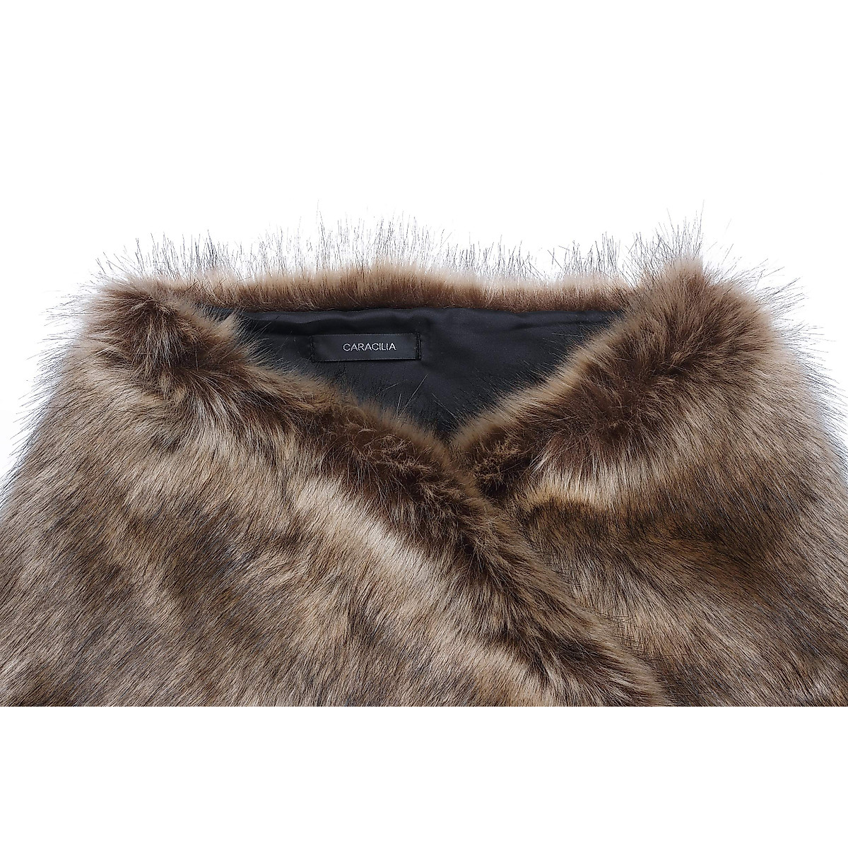 Caracilia Women Luxury Faux Fur Coat Jackets Wrap Cape Shawl for Wedding Party Brown Fur Small