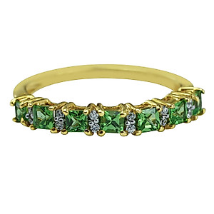 Carillon Tsavorite 2.5MM Natural Gemstone 925 Sterling Silver Ring Wedding Ring (Yellow Gold Plated) for Women (7)