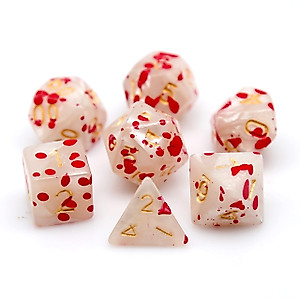 HS 2 Packs Blood Splatter Dice Black and White Dice Polyhedral 7-Die Dice Set for Role Playing Dice Games Polyhedral Dice Set for Dungeon and Dragons MTG RPG D&D D20 D12 D10 D10% D8 D6 D4