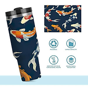 FRCSDIY Beautiful Goldfish Insulated Tumbler with Handle and Straw Lid,40oz Leakproof Stainless Steel Cup BPA-Free Water Bottle