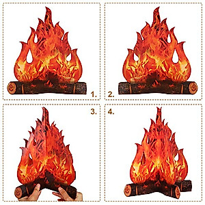 Boao 3D Decorative Cardboard Campfire Centerpiece Artificial Fire Fake Flame Paper Party Decorative Flame Torch (Red Orange, 2 Set)