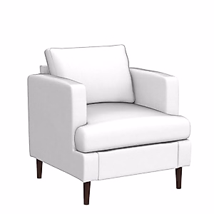 MIYZEAL Accent Chair, Tufted Upholstered Sofa Chair Comfy Armchair with Thick Cushion and Wood Legs, Mid-Century Modern Single Chairs for Compact Space Living Room Bedroom (White)