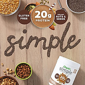 Orgain Simple Organic Vegan Protein Powder, Chocolate - 20g of Plant Based, Made with Fewer Ingredients and Without Dairy, Gluten and Stevia, Kosher, Non-GMO, 1.25 Lb (Packaging May Vary)