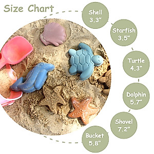 Silicone Beach Toy for Kids – Travel Friendly Sand Toy - Building Sand Castles with Collapsible Sand Bucket, Rounded Shovel and 4 Sea Creature Sand Molds for Kids Age 3+