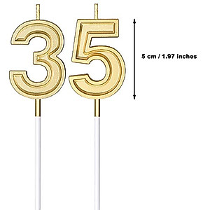 35th Birthday Candles Cake Numeral Candles Happy Birthday Cake Candles Topper Decoration for Birthday Wedding Anniversary Celebration Favor, Gold
