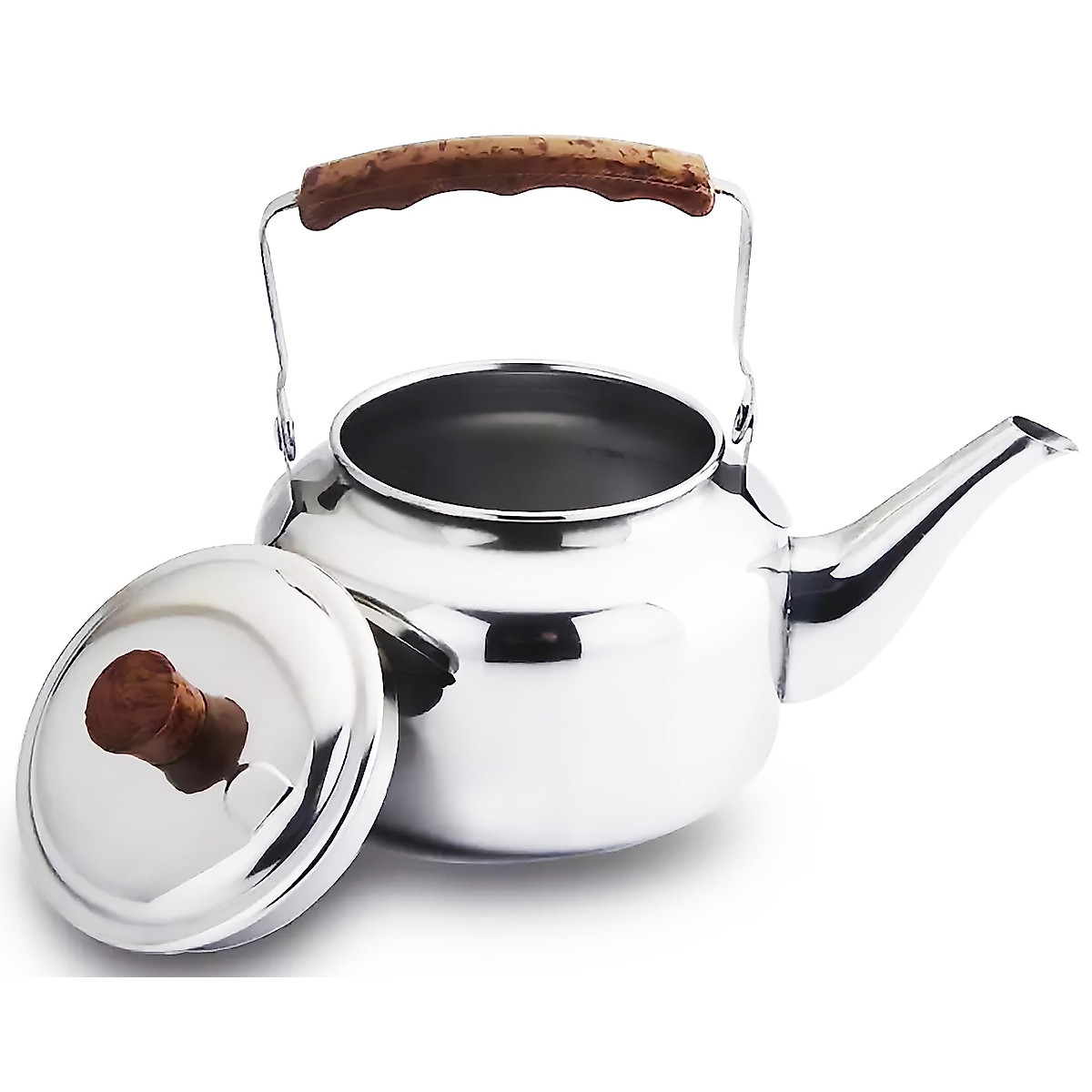 Chandler 3.12 Liter Tea Pot, Vintage Tea Kettle - 4mm Stainless Steel Pot - Hard to Dent | Ergonomic Handle with a Cool Grip | Portable Tea Kettle For Camping (Silver Colour, 3.12 L)