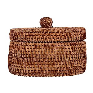 EXCEART Small Round Basket Round gift baskets empty Wicker Basket with Lid Fruit Basket Bowls Rattan Woven Storage Baskets Desktop Organizer for Home small basket Office waste basket Snacks Arranger