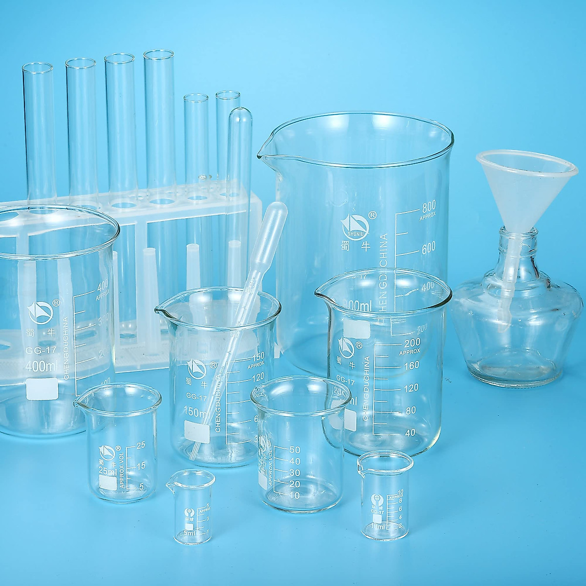 PATIKIL 3Pcs 50ml Low Form Glass Beaker, 3.3 Borosilicate Glass Graduated Printed Scale Measuring Cups with Spout for Kitchen Lab Liquids