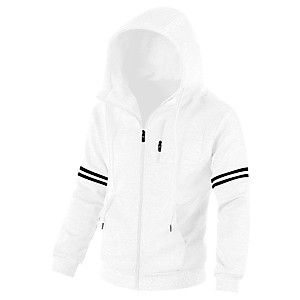 Chrisuno Men's Athletic Fit Full Zip Fleece Large Hooded Sweatshirt Active Breathable Hoodie S White