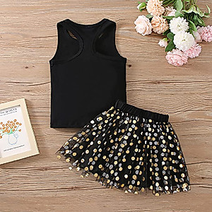 Toddler Kids Baby Girls Birthday Princess Outfits Dress Vest Sleeveless Shirt Tank Top Dot Mesh Tutu Skirt 2PCS Summer Skirt Set with Crown
