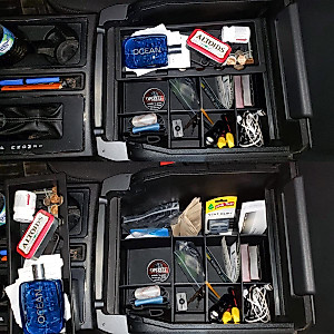 EDBETOS Center Console Organizer Insert Dividers Compatible with Ford F150 Accessories 2015 2016-2019 2020 F-150 Armrest Interlock Secondary Storage ABS Material, Full Console w/Bucket Seats ONLY