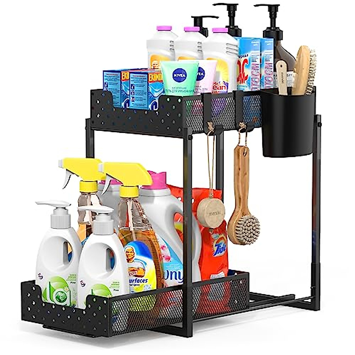 𝗡𝗲𝘄𝗲𝘀𝘁 3 Pack Under Sink Organizer and Storage, Bathroom Cabinet Organizer, 2 Tier Pull Out Under Cabinet Storage, Black Slide-Out Undersink Shelf Organizer for Kitchen, Under Counter Organizer