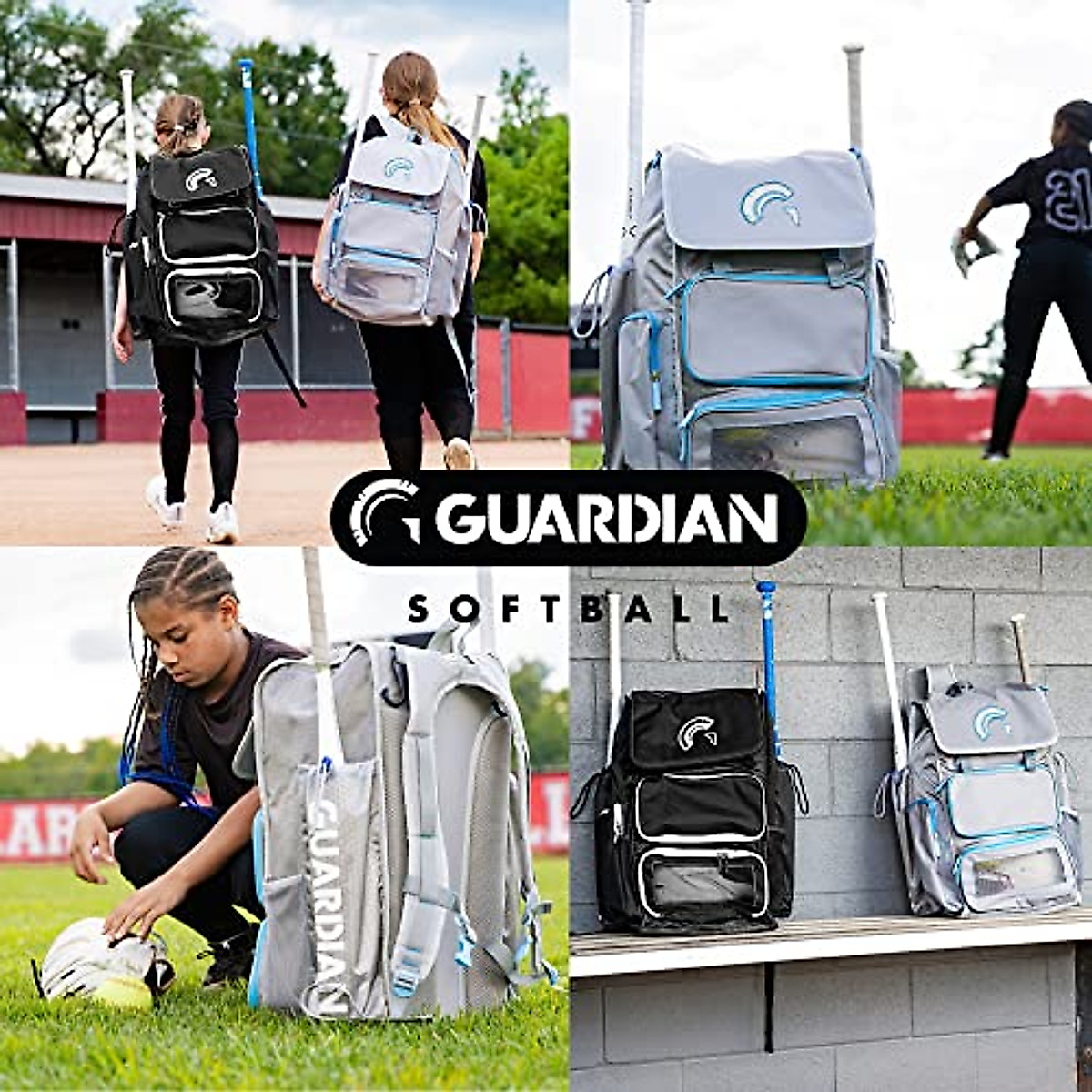 Guardian Baseball - Diamond Series Baseball/Softball Bat Bag - Boys Travel Baseball Bag - Softball Equipment Bag for Girls (Grey/Carolina Blue)