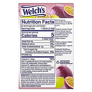 Welch's Singles to GO! Drink Mix Variety Pack - Cherry Pomegrante, Strawberry Peach, Passion Fruit and Grape