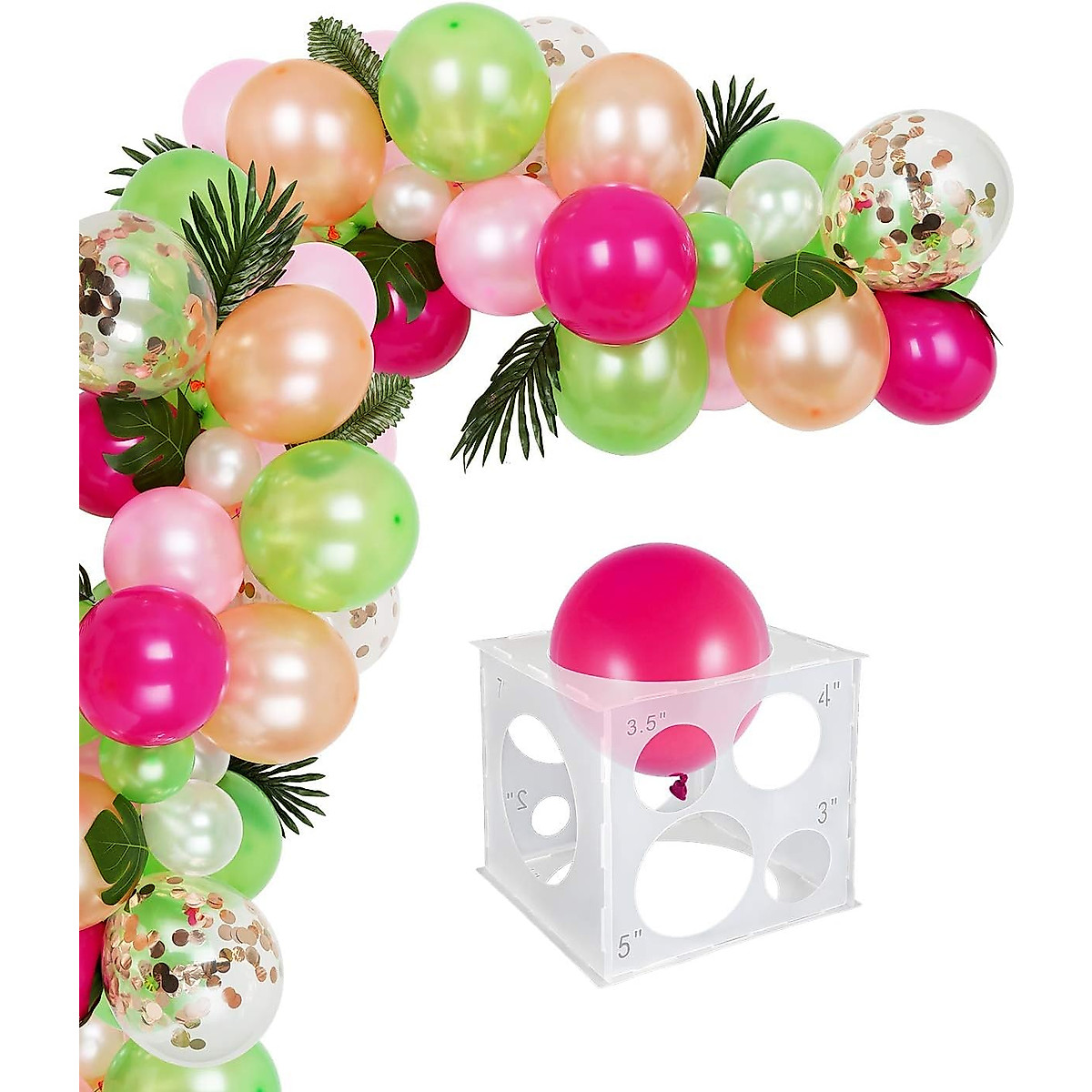 Magipipe 11 Holes Plastic Balloon Sizer Box Cube, Balloon Size Measurement with 200Pcs Balloon Glue Point for Balloon Decorations, Balloon Arches and Balloon Columns