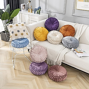 vctops Solid Velvet Seat Cushions Round Floor Pillows Thicken Chair Cushions Pleated Chair Pads Seat Pad Throw Pillows for Bedroom Living Room (Light Purple,Diameter 14")