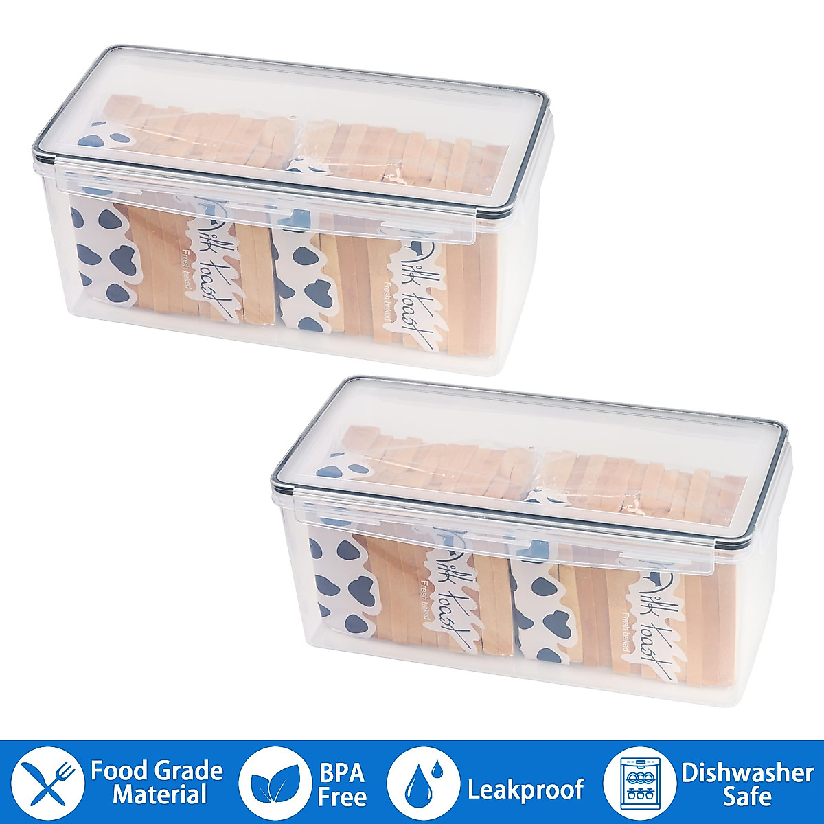 Tiawudi 2 Pack Bread Box, Plastic Bread Container, Large Sandwich Holder, Bread Storage Container for Kitchen Counter, Bread Keeper with Airtight Lid, Bread Saver, 9 Qt / 8.5L Each
