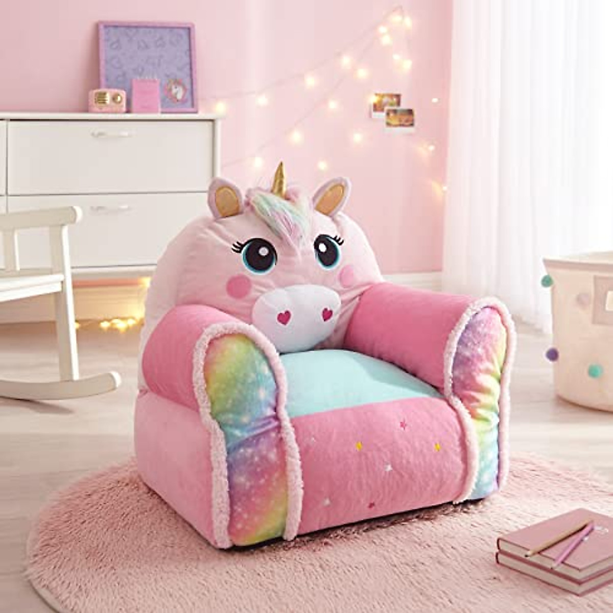 Idea Nuova Heritage Kids Cozy and Durable Unicorn Figural Bean Bag Chair with Sherpa Trim, for Bedroom & Platyroom,Ages 3+