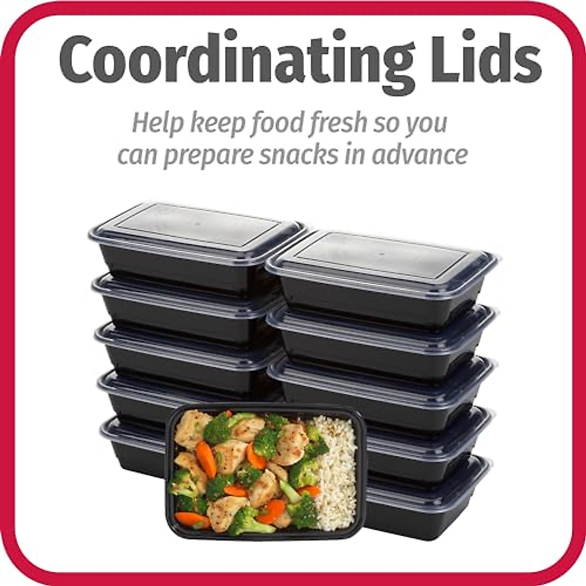 GoodCook Meal Prep Containers, Single Compartment 10-Pack, BPA-Free Reusable Food Storage, Black, Microwave & Freezer Safe, Stackable Meal Prep Containers for Lunches and Snacks