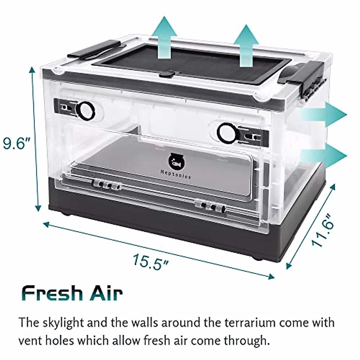 NEPTONION Reptile Terrarium 15.5"x12"x9" Reptile Breeding Enclosure Kits, Comes with Thermometer, Tong, Bowl and Some Decors, Suitable for Gecko,Chameleon, Lizard, Iguana,Snake, Bearded DragonTONION