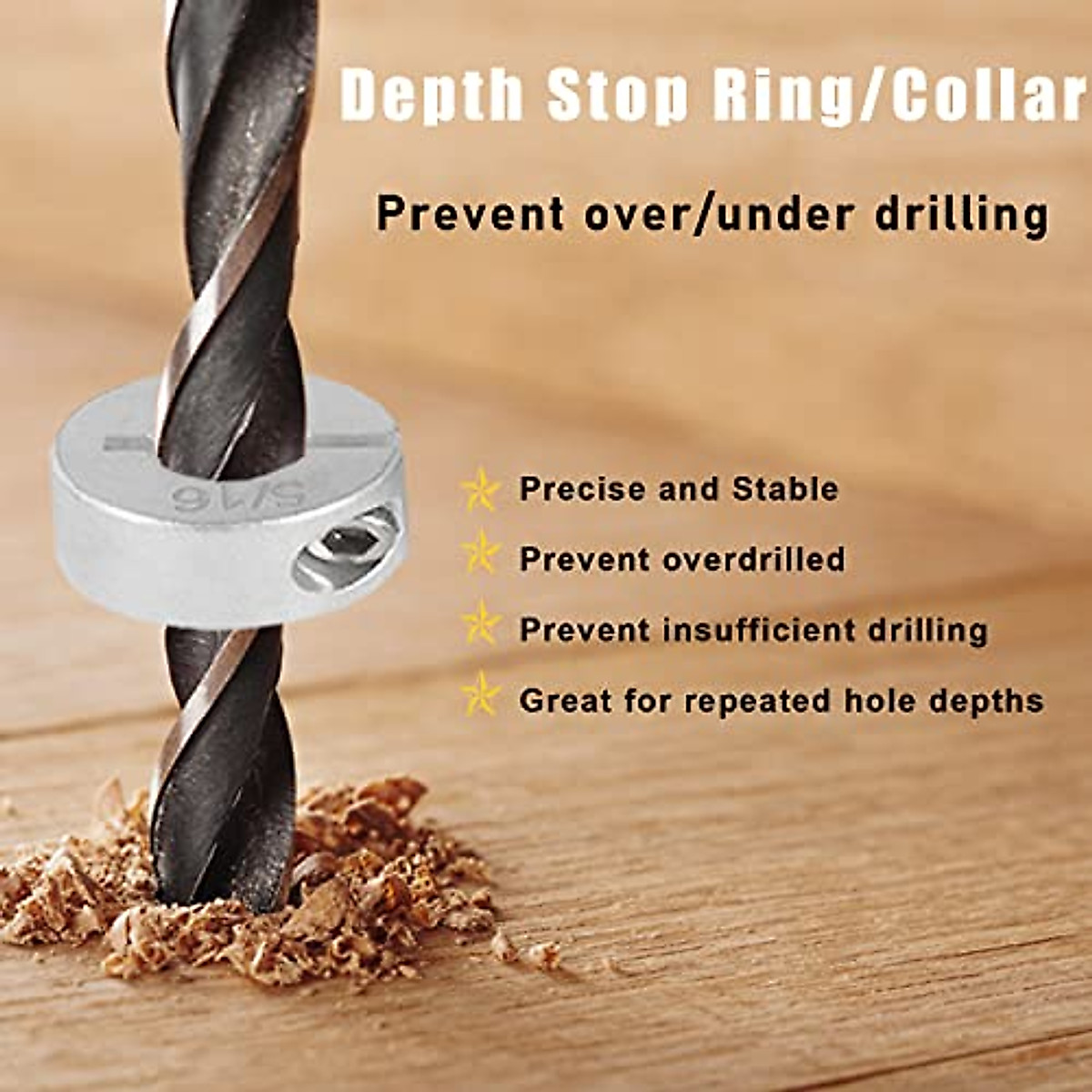 Aluminum Stop Collar Set Drill Bit Depth Stop Superior Split Ring Design - 8 Piece Set (1/2", 7/16”, 3/8”, 5/16”, ¼”, 7/32”, 3/16”, 1/8”) Drill Bit Holder