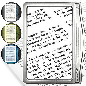 MagniPros 3X Large Ultra Bright LED Page Magnifier with Anti-Glare Dimmable LEDs(Evenly Lit Viewing Area & Relieve Eye Strain)-Ideal for Reading Small Prints & Low Vision
