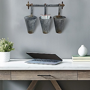 Creative Co-Op Antiqued Metal Wall Rack with 3 Hanging Tin Pots