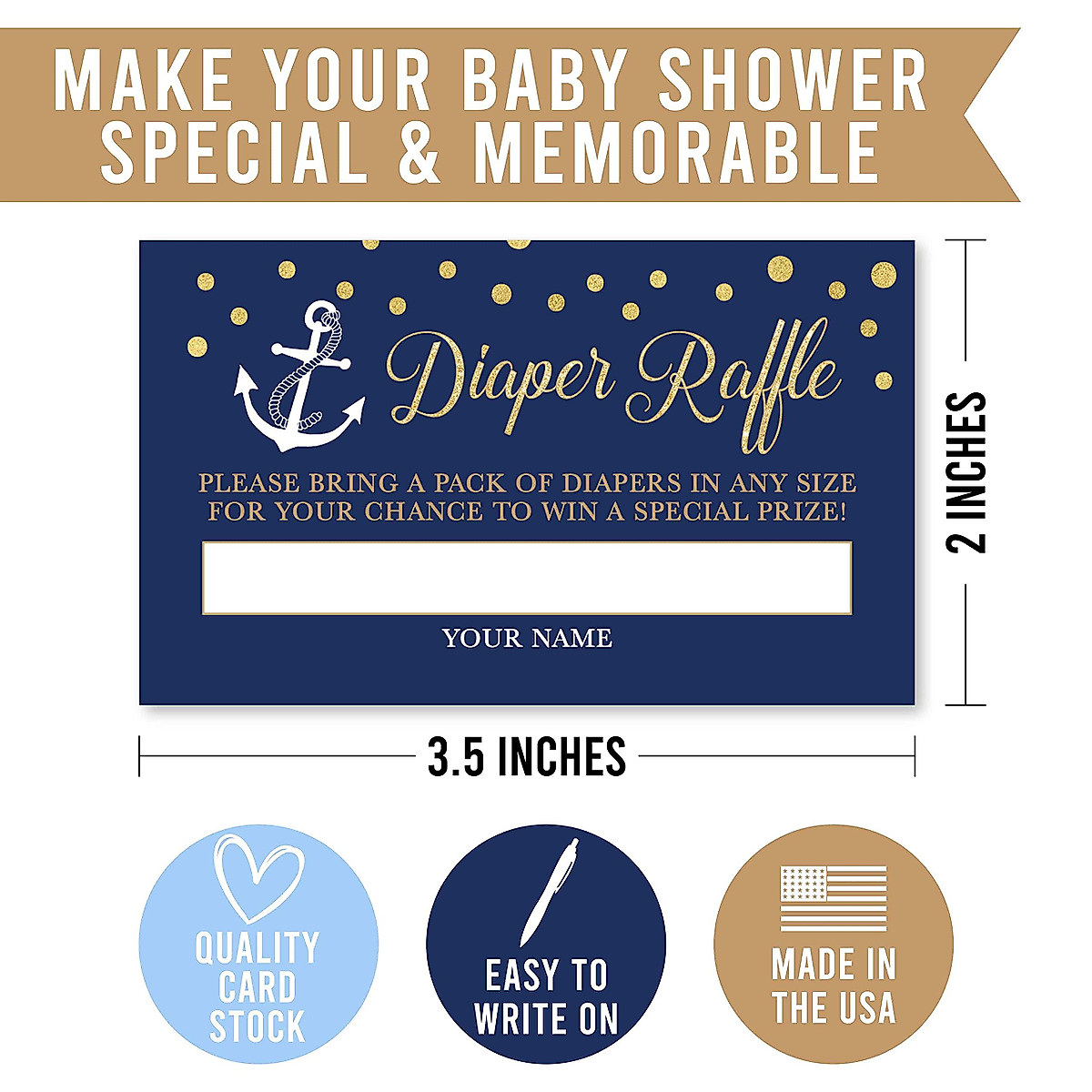 Hadley Designs 25 Baby Shower Diaper Raffle Tickets For Baby Shower Games To Play - Nautical Baby Shower Games Gender Neutral, Diaper Raffle Cards, Baby Raffle Tickets, Baby Shower Invitation Inserts