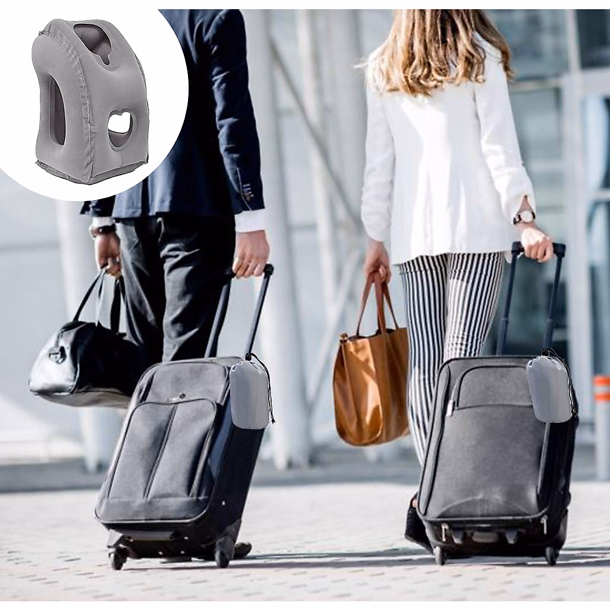 Inflatable Travel Pillow for Airplane, inflatable Neck Air Pillow for Sleeping to Avoid Neck and Shoulder Pain, Comfortably Support Head, Neck and Lumbar, Used for Airplane, Car, Bus and Office (Grey)