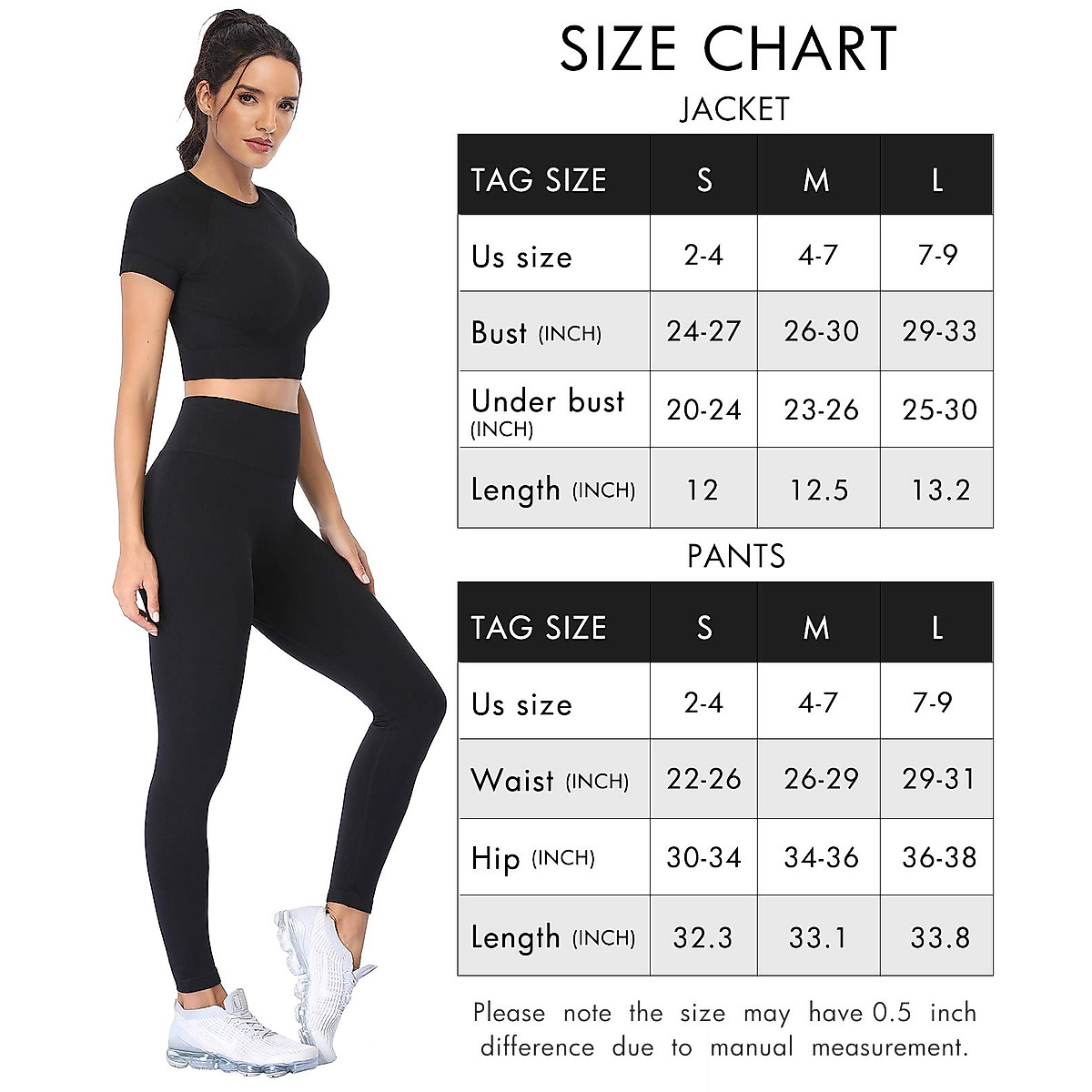 PINKSAVIOR Workout Sets for Women Two Piece Outfits Seamless High Waist Leggings Yoga Crop Tops Athletic Sports Gym Sets(P005M-Black