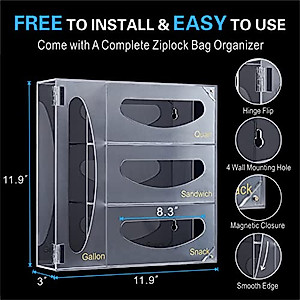 TOP4EVER Ziplock Bag Storage Organizer for Kitchen Drawer, Acrylic Storage Bag Container , Compatible with Gallon, Quart, Sandwich and Snack Bag (Slider and Ziplock Bags)