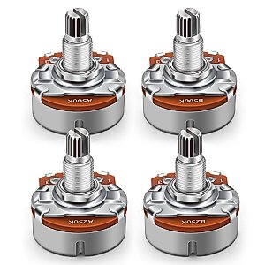 SAPHUE 4PCS A250K+B250K+A500K+B500K Push Pull Potentiometer Brass Metric Coarse 18-Spline Split Shaft Pots Audio Taper Potentiometers for Electric Guitar Bass,2T2V (250K&500K)