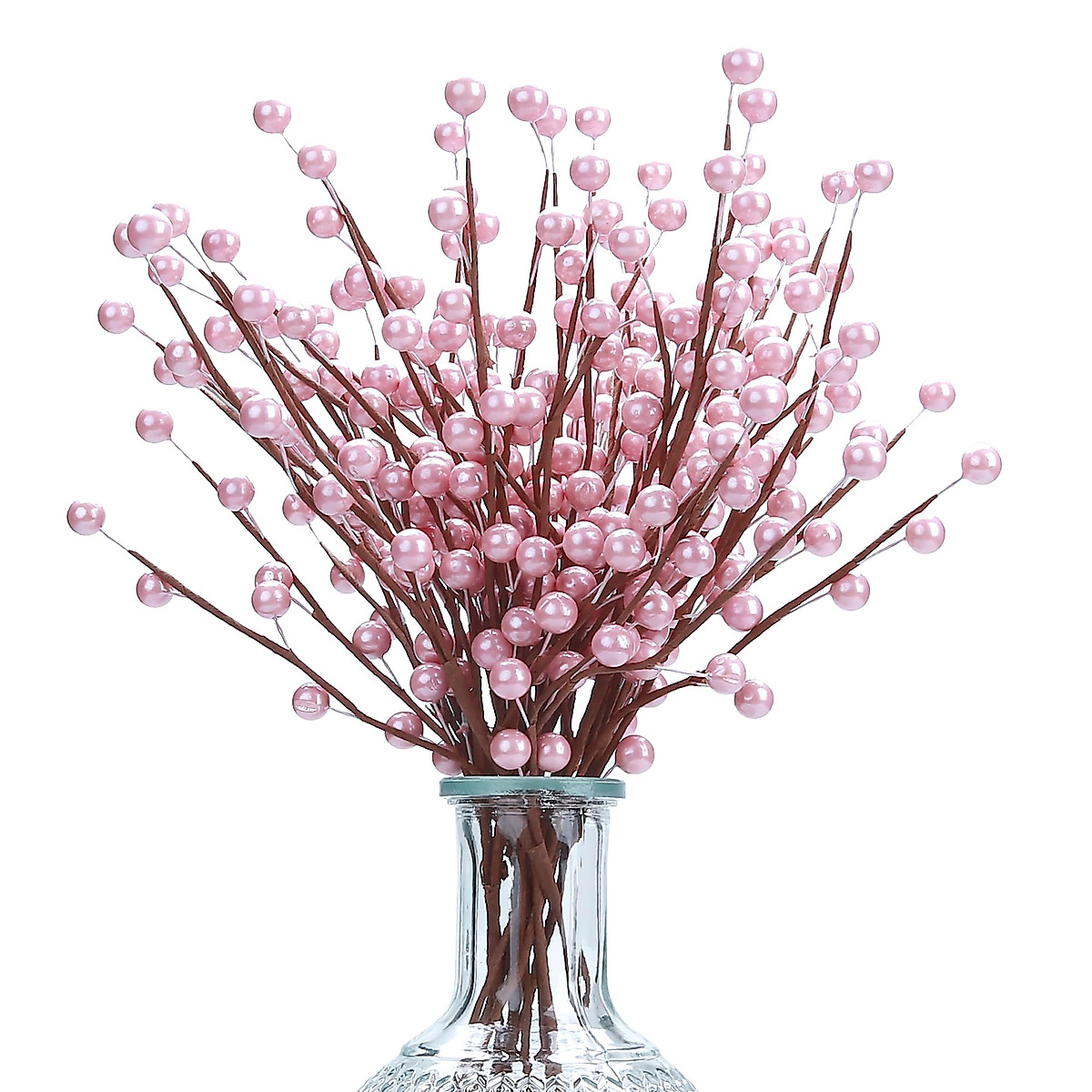 Trimgrace 12 Pack Pink Christmas Ornament Artificial Berry Stems 14" Fake Holly Berry Picks for Christmas Tree Vase DIY Wreath Crafts Home Decor