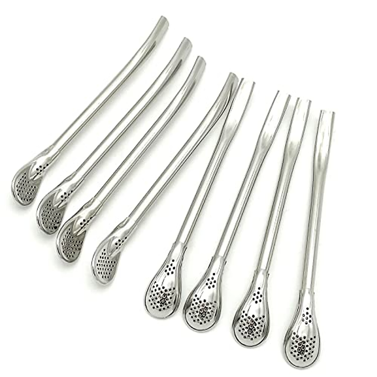 8 Pieces Stainless Steel Drinking Straws with Filter Spoon Reusable Yerba Mate Bombilla Metal Tea Straws 5Inch