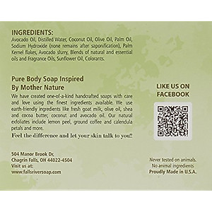 FALLS RIVER SOAP COMPANY Avocado Soap (4Oz) - Handmade Soap Bar with Jasmine Essential Oils and fresh Avocado slurry - Organic and All-Natural