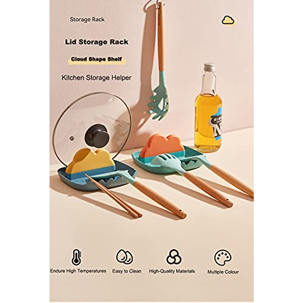 Spoon Rest with Pot Lid Holder, kitchen gadget set, used in kitchen neat cutlery-Multi-set (cloud)