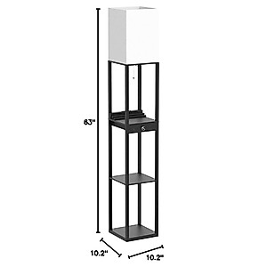Assemer Shelf Floor Lamps for Living Room,Tall Standing Lamp with Shelves and Drawer,2 USB Charging Ports & Power Outlet,Bright 3CCT LED Bulb Included - Black