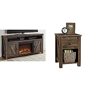Ameriwood Home Farmington Electric Fireplace TV Console for TVs up to 60", Rustic & Farmington Night Stand, Rustic,Small, Century Barn Pine -