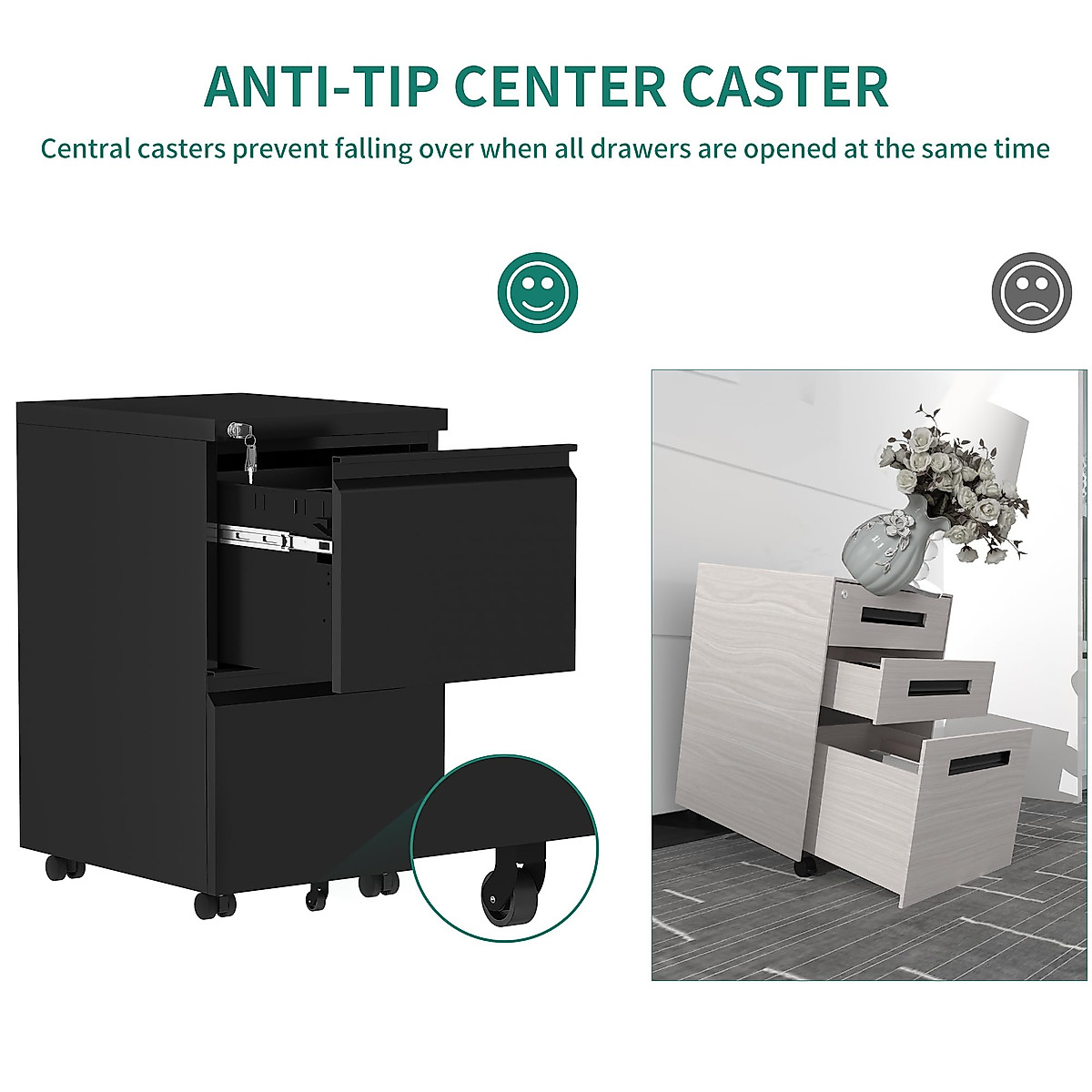 YITAHOME 2-Drawer Vertical File Cabinet with Lock, 20” Deep Mobile Metal Filing Cabinet for Legal/Letter Size, Pre-Built Office Storage File Cabinet Except Wheels Under Desk - Black