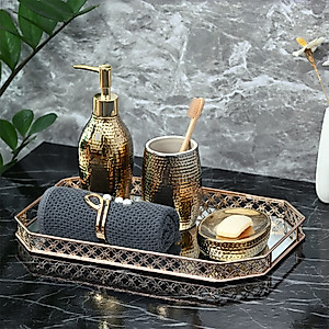 Gold Mirror Tray, Gold Vanity Tray, Perfume Tray for Dresser, Vanity Trays for Bathroom and Home Decor, 14 x 9 x 1.2 inches