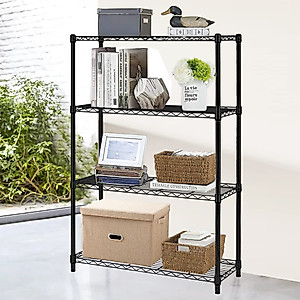 Vnewone 4-Tier Storage Shelves Large Wire Shelving Unit NSF Metal Garage Shelving 54”x36”x14” 1000 LBS Capacity Heavy Duty Height Adjustable Commercial Grade Utility Steel Rack with Wheels,Black