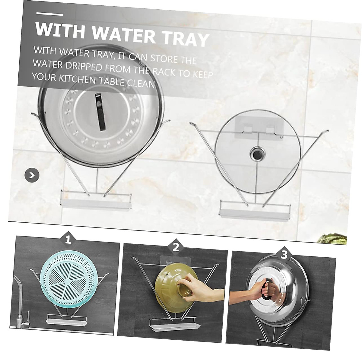 Holibanna 1 Pc Wall Mounted Pot Lid Rack pan lid mounted hanger wall mount drying clothes rack pan cover rack Kitchen clothes hanger stand Pot Cover Rack Storage Stainless steel wall bracket