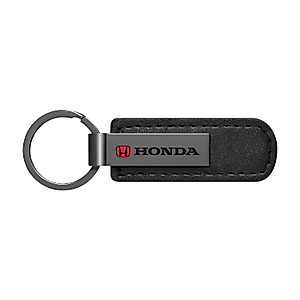 iPick Image for Honda Logo in Red Gunmetal Black Metal Plate PU Leather Strap Key Chain Keychain, Official Licensed